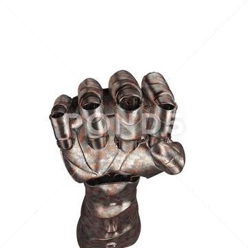 The old robot arm is scratched. 3d rendering. On a white background ...