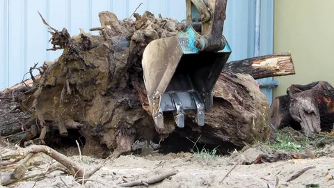 Old Rusty Backhoe Trying to Move The Tre... | Stock Video | Pond5