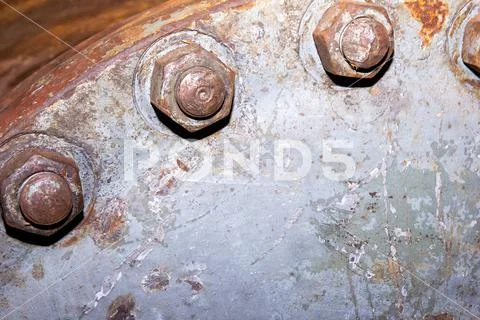 Old rusty bolt and nut on steel background Stock Image #157881826