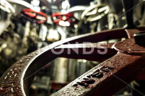 Old Ships valves, main engine, engineering interior of a submarine ~ Hi ...