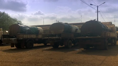 Old small tanks trucks filled with latex... | Stock Video | Pond5