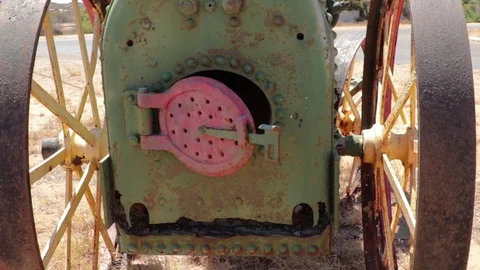 old steam tractor with big metal wheels ... | Stock Video | Pond5