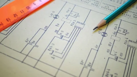 An old technical drawing of the power su... | Stock Video | Pond5