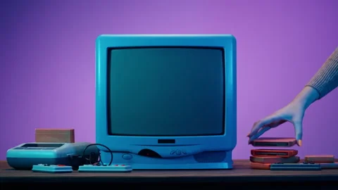 Old television with grey screen on purpl... | Stock Video | Pond5