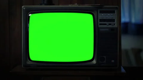 Old Television Set with Green Screen in ... | Stock Video | Pond5