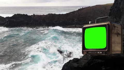 Old Television Turning On Green Screen o... | Stock Video | Pond5