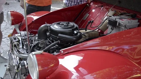 old timer citroen 2cv red engine bay | Stock Video | Pond5