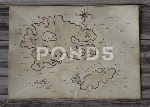 Old treasure map. A map of pirates on a turn on the table. Stock Photo ...