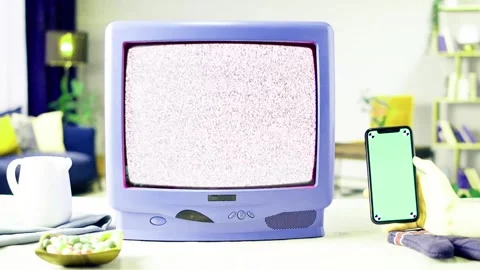 Old TV with blank gray screen and man's ... | Stock Video | Pond5