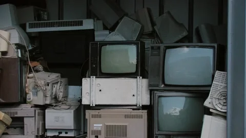 Old TV display and monitors garbage tras... | Stock Video | Pond5
