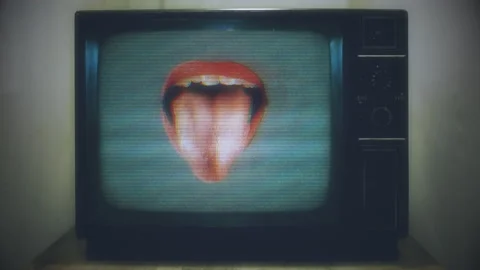 Old TV Funny Mouth Tongue Statics Screen... | Stock Video | Pond5