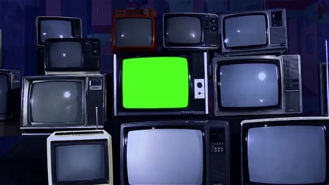 Old Tv with Green Screen and Many Old Tv... | Stock Video | Pond5