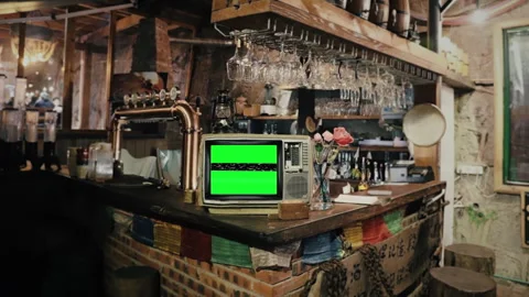 Old TV Green Screen Bar Counter Zoom In ... | Stock Video | Pond5