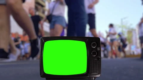 Old TV Green Screen on A Crowded Street ... | Stock Video | Pond5