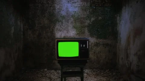 Old TV Green Screen Dirty Deserted Room ... | Stock Video | Pond5