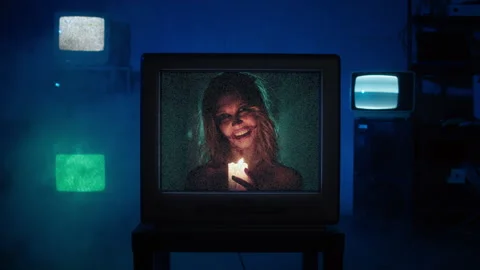 Old tv screen showing zombie woman holdi... | Stock Video | Pond5