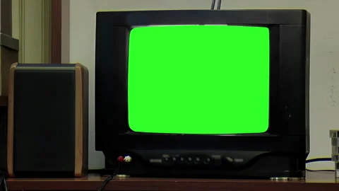 An Old TV Set with Green Screen and Colo... | Stock Video | Pond5