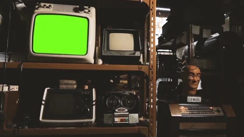 Old TV Set Turning Off Green Screen in a... | Stock Video | Pond5
