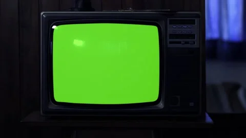 Old TV Turning On Green Screen with Colo... | Stock Video | Pond5