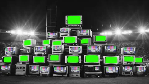 Old TVs With Green Screen and Color Bars... | Stock Video | Pond5