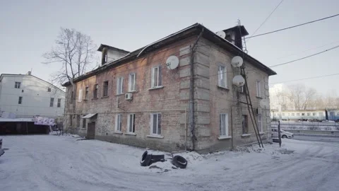 Old two-storey brick apartment building ... | Stock Video | Pond5