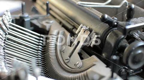 Old typewriter machine detail, typing on vintage typing machine ...