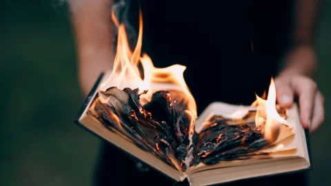 Old vintage book burns with fire in the ... | Stock Video | Pond5