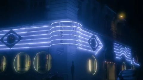 old vintage retro cinema with blue neon ... | Stock Video | Pond5