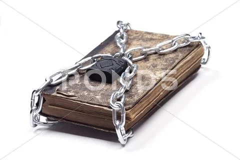 Old vintage tattered book lock with chain white background ~ Premium ...
