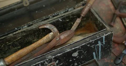Old Vintage Toolbox in Workshop, Pan of ... | Stock Video | Pond5