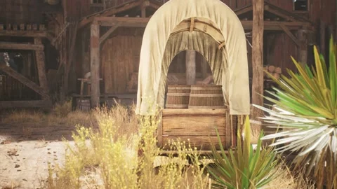 Old West Village, Caravan, Barrels 3D An... | Stock Video | Pond5