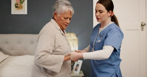Old woman, nurse with help or support, e... | Stock Video | Pond5