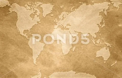 Old worn and yellowed world map: Graphic #252207869