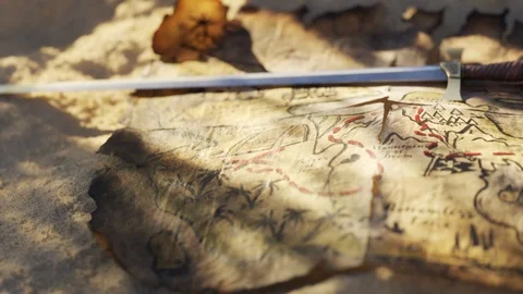 Old, worn handmade treasure map on tropi... | Stock Video | Pond5