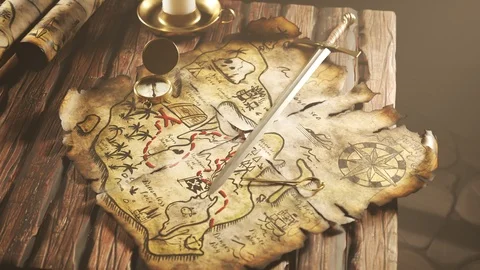 Old, worn handmade treasure map on a car... | Stock Video | Pond5