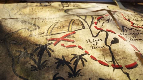 Old, worn handmade treasure map on tropi... | Stock Video | Pond5