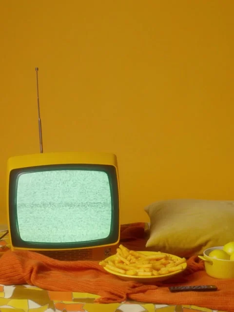 Old yellow TV with noises on the screen ... | Stock Video | Pond5