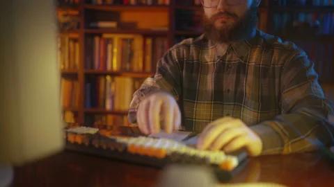 Oldschool programmer typing on computer ... | Stock Video | Pond5