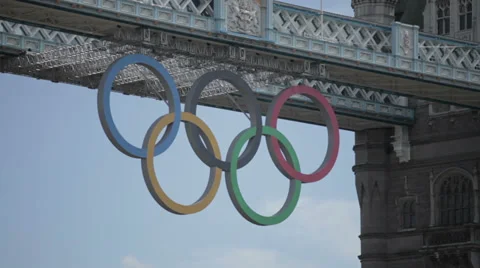 The Olympic Rings hanging from Tower Bri... | Stock Video | Pond5