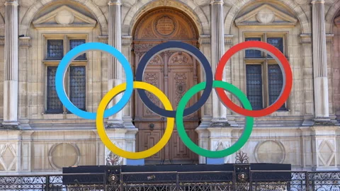 Olympic rings of Paris 2024 summer games... | Stock Video | Pond5
