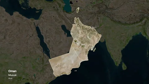 Oman map - extract. Regions. Satellite. ... | Stock Video | Pond5