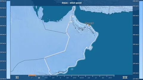 Oman - wind speed, English labels | Stock Video | Pond5