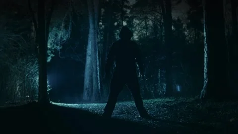 An ominous male silhouette in a night fo... | Stock Video | Pond5