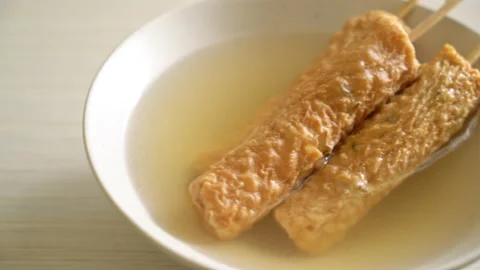 Omuk - Korean fish cake skewer in soup -... | Stock Video | Pond5