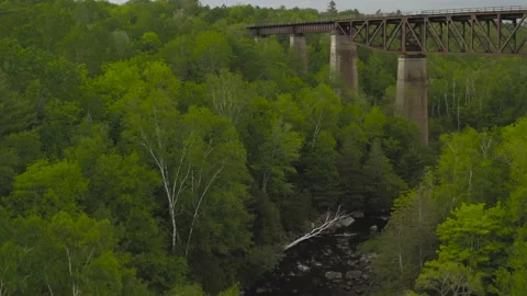 Onawa trestle bridge Summer aerial ascen... | Stock Video | Pond5