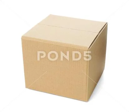 One closed cardboard box on white background ~ Hi Res #221018043