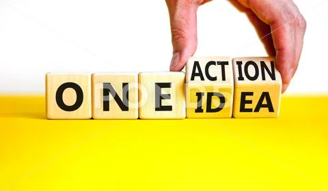 Photograph: One idea and action symbol. Concept words One idea and One ...