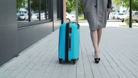 One lady carry on trendy blue color bag ... | Stock Video | Pond5
