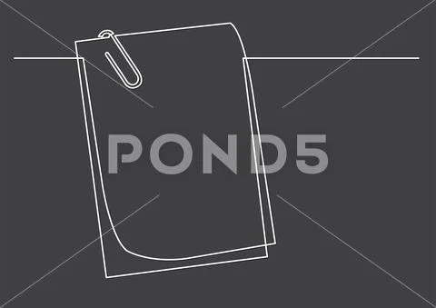One line drawing of isolated vector object - papers with paper clip ...