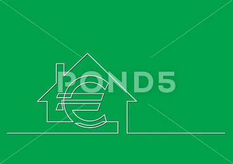 One line drawing of isolated vector object - euro sign and house ...